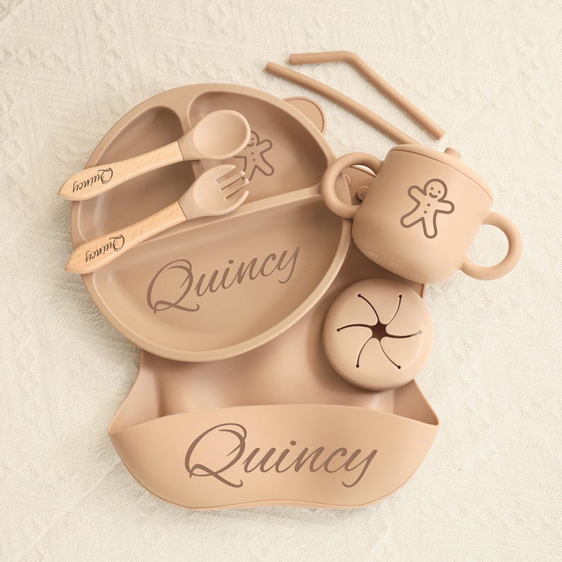 Personalized Silicone Weaning Set/ Custom Baby Plate/ Baby Feeding Set ...