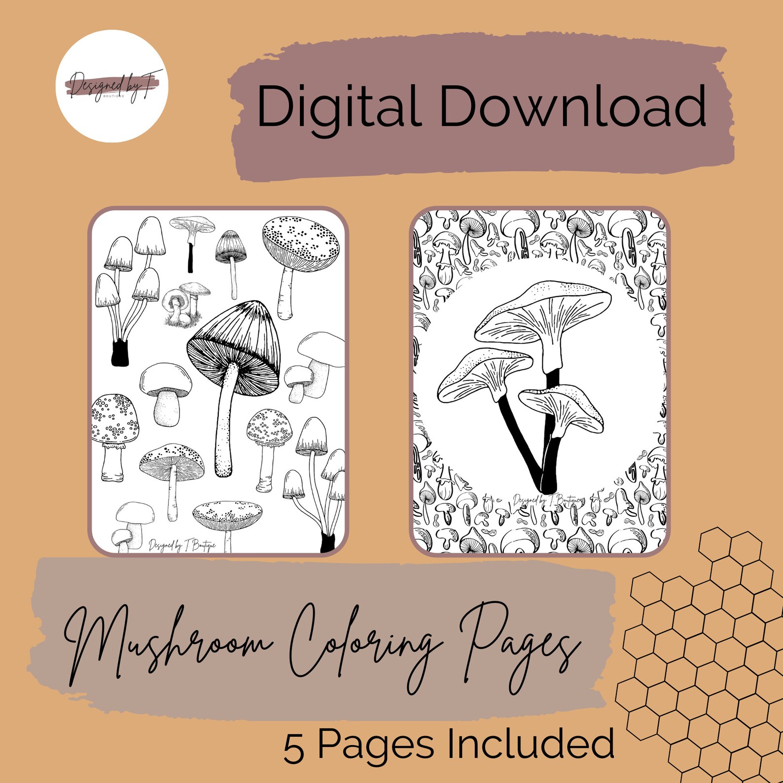 Mushroom Coloring Pack 5 Page Cottage Core Coloring Sheets - Etsy