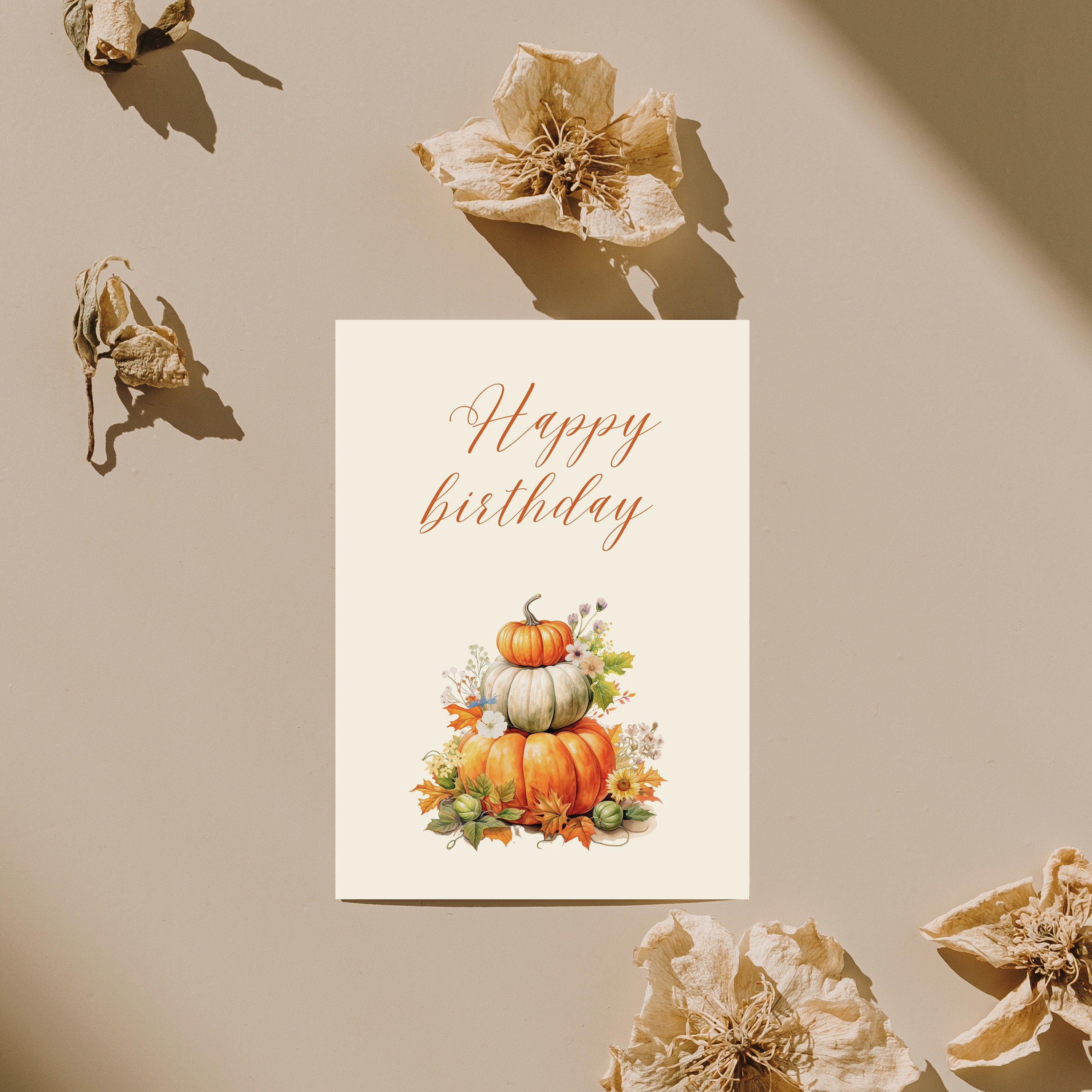 Fall Pumpkin Birthday Card: Autumn Foliage (PDF, JPEG) - Etsy