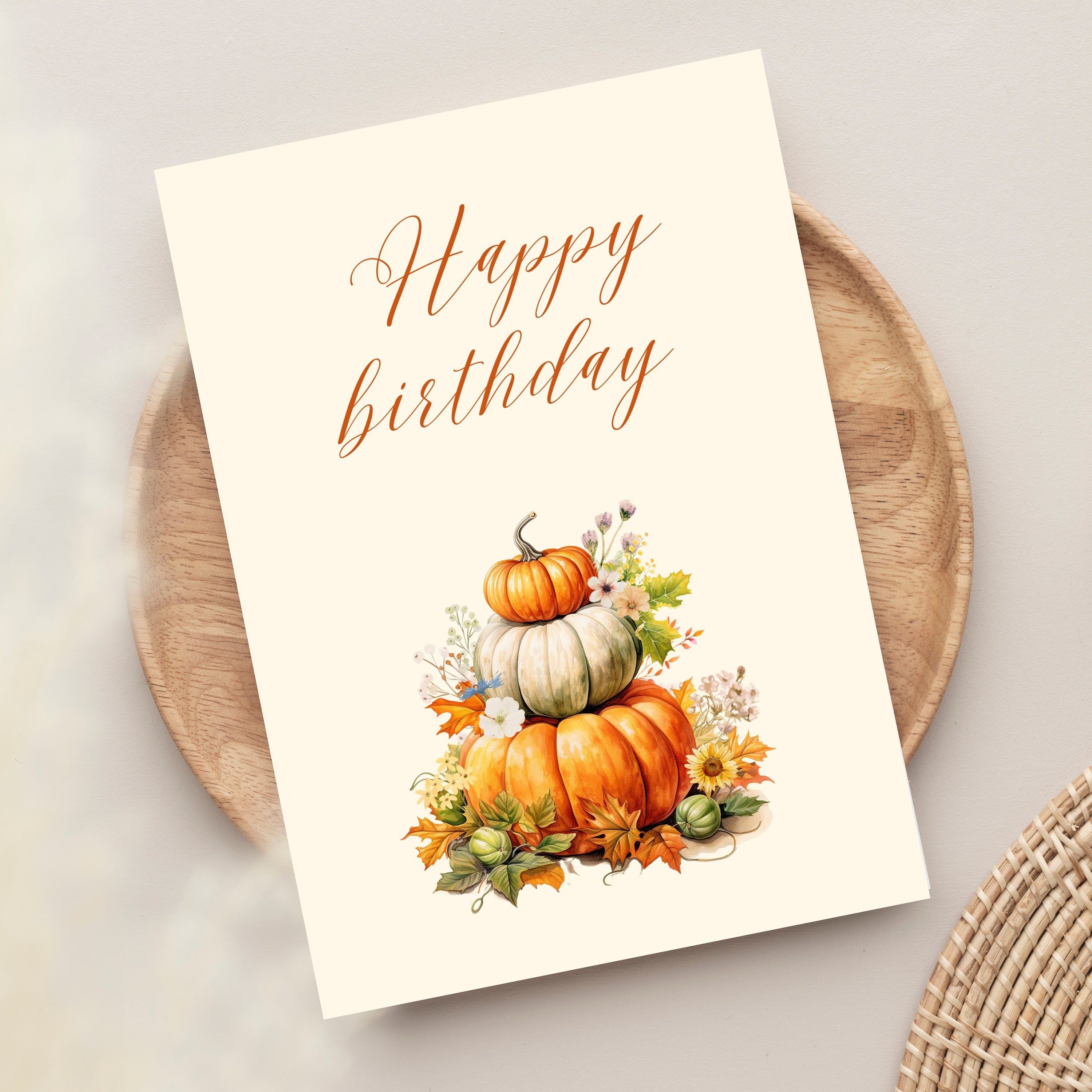 Fall Pumpkin Birthday Card: Autumn Foliage (PDF, JPEG) - Etsy
