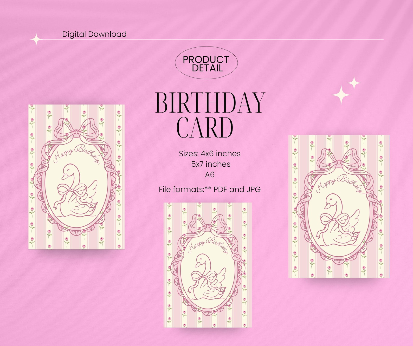 Swan Birthday Card: Pink Floral Vintage Style (digital Download) - Etsy