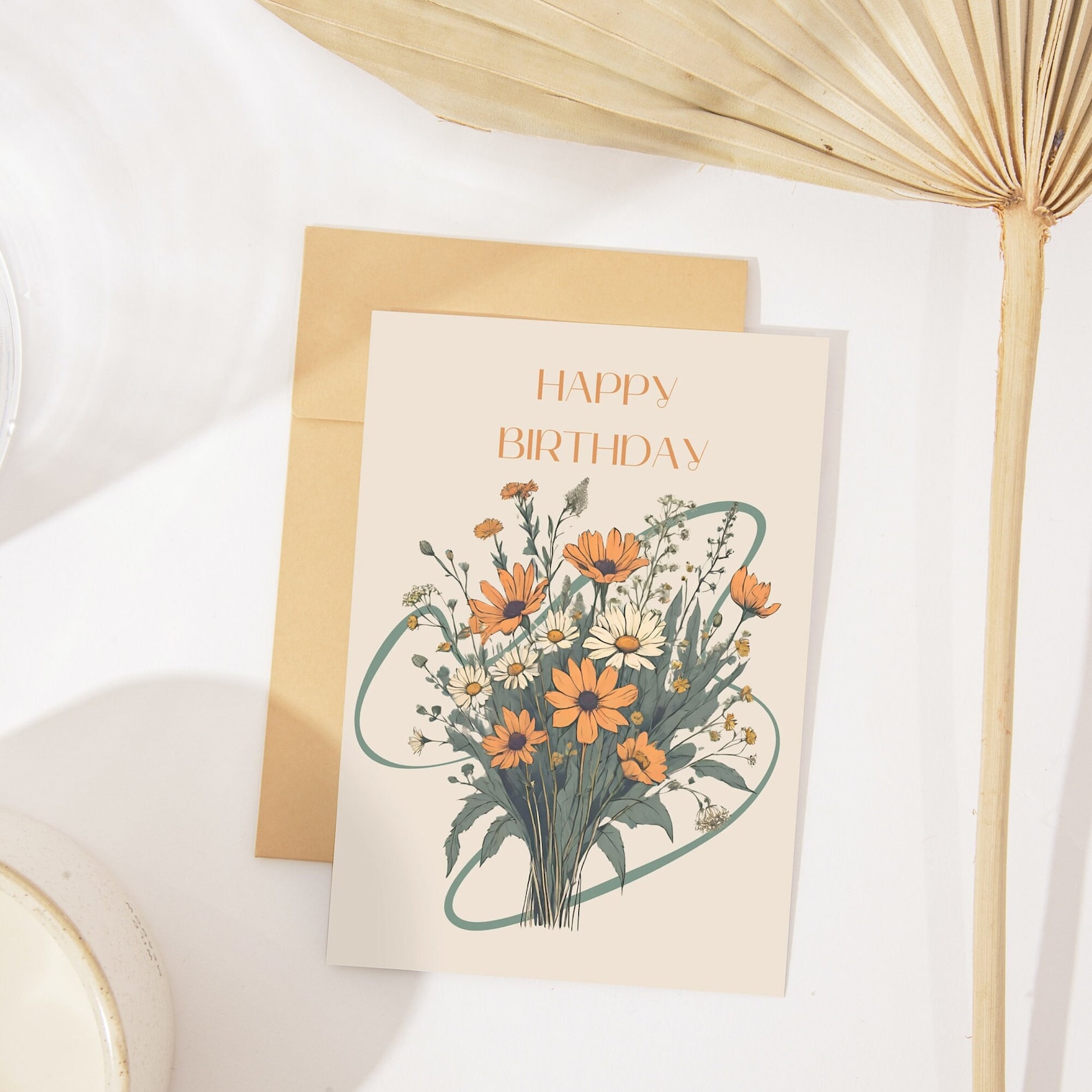 Spring Birthday Card, Spring Flower Card, Retro Floral Birthday Card ...