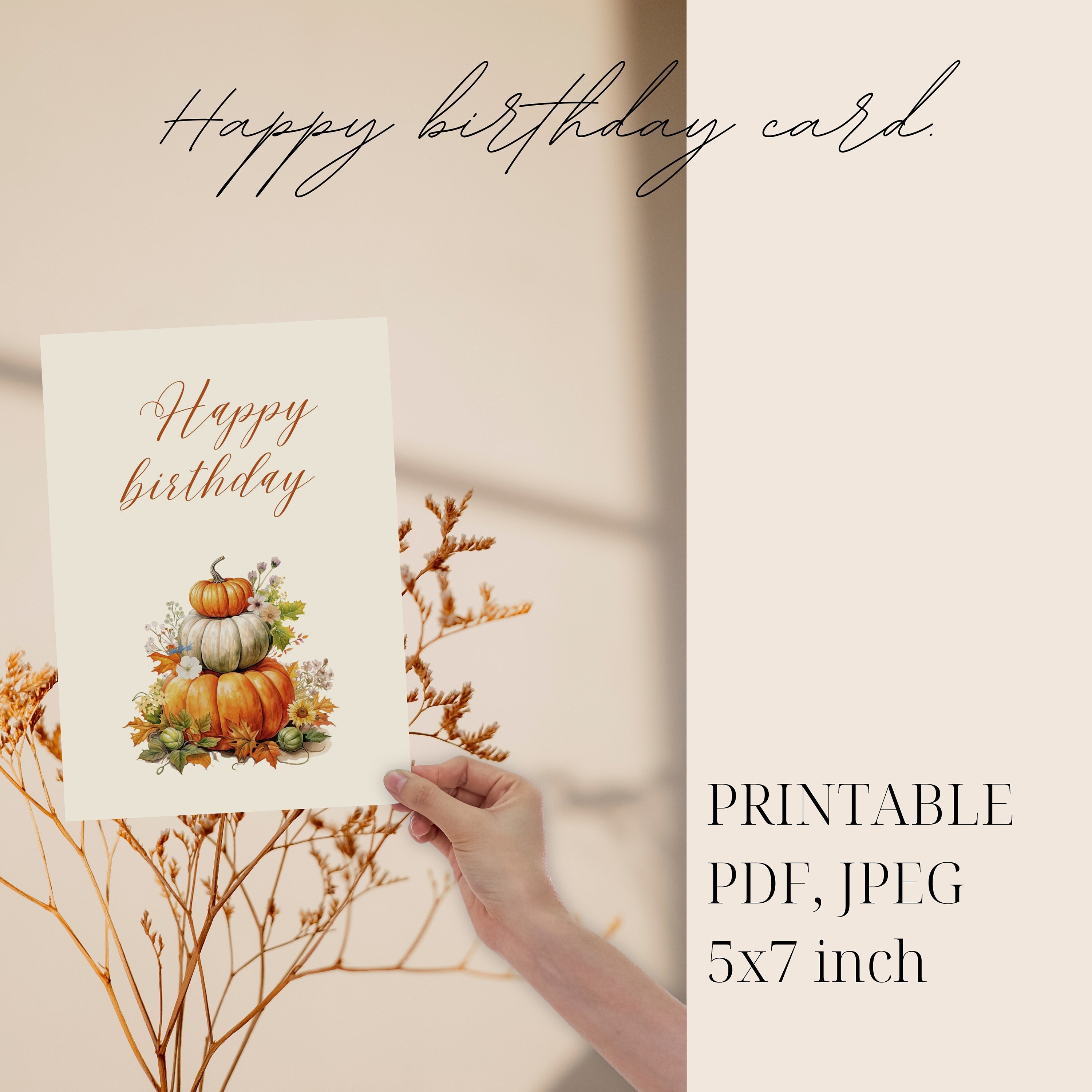 Fall Pumpkin Birthday Card: Autumn Foliage (PDF, JPEG) - Etsy