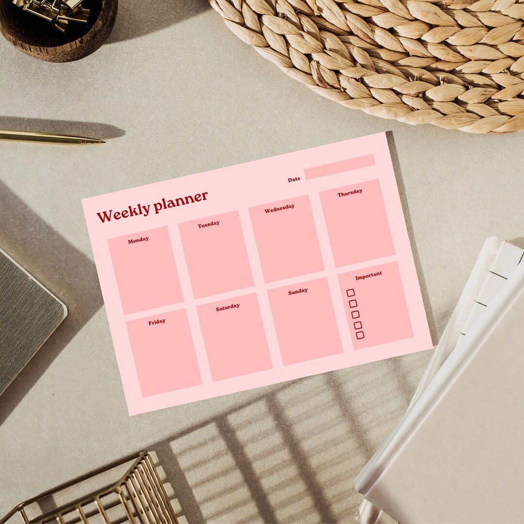 Pink Weekly Planner Printable: A4/ 8.5x11 Horizontal Layout (PDF) - Etsy