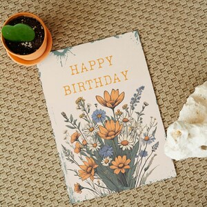 Spring Birthday Card, Spring Flower Card, Retro Floral Birthday Card ...