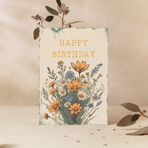Spring Birthday Card, Spring Flower Card, Retro Floral Birthday Card ...