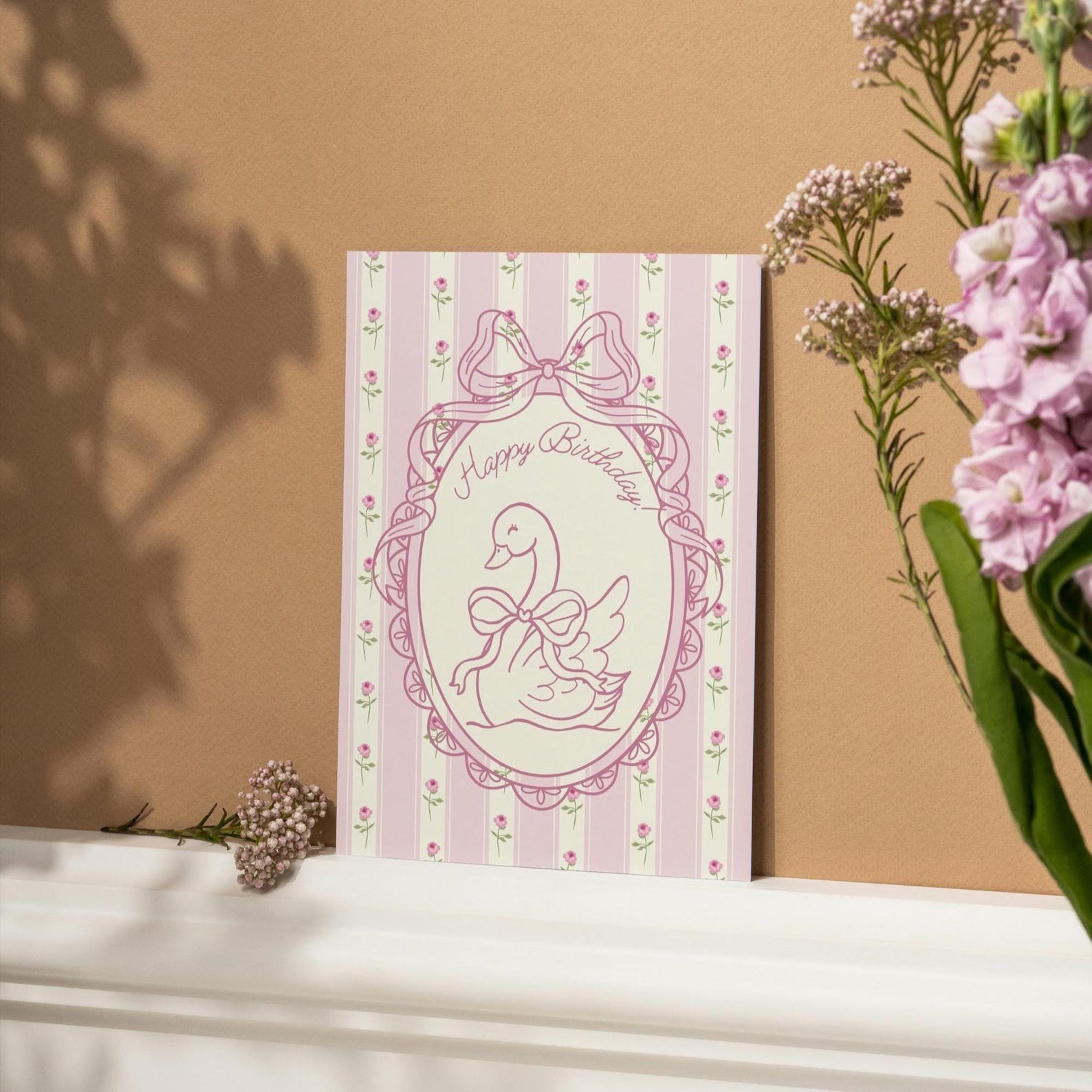 Swan Birthday Card: Pink Floral Vintage Style (digital Download) - Etsy