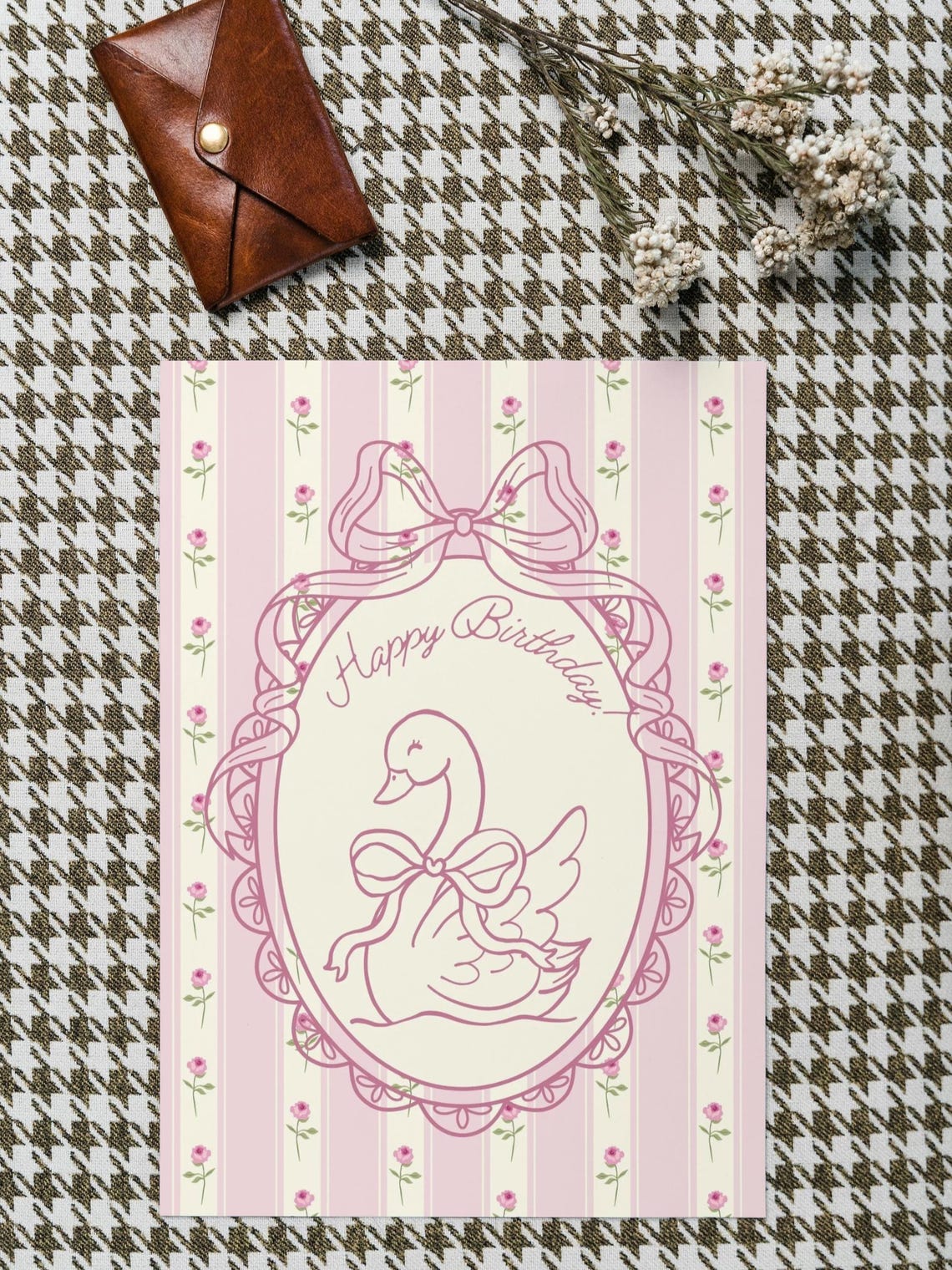 Swan Birthday Card: Pink Floral Vintage Style (digital Download) - Etsy