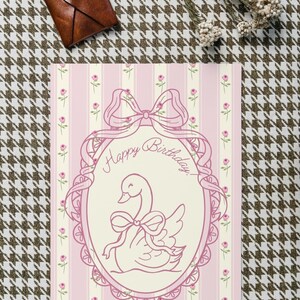 Swan Birthday Card: Pink Floral Vintage Style (digital Download) - Etsy