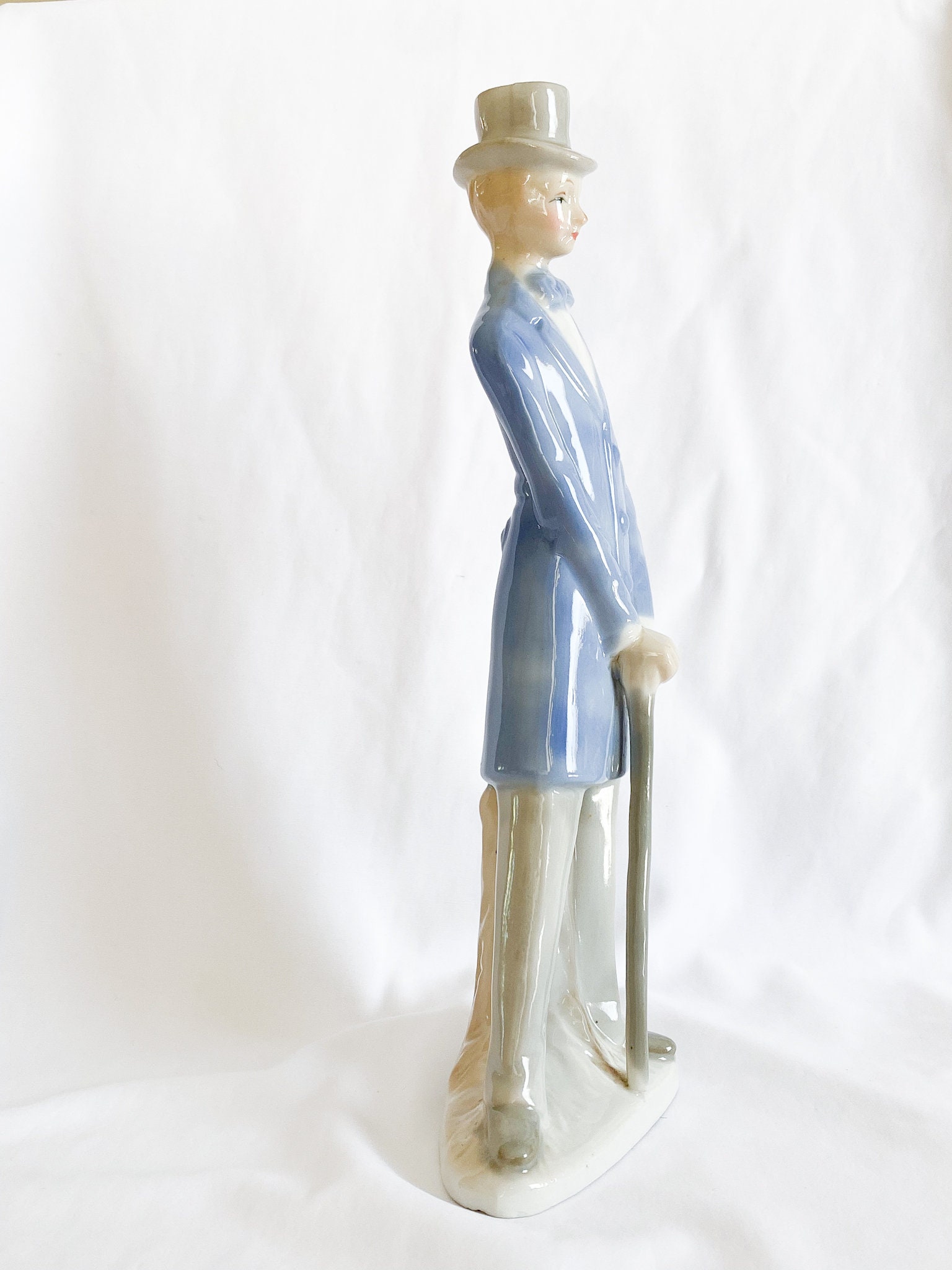 Vintage Lladro Style Porcelain Man Figurine Statue Tall Ornament Pastel ...