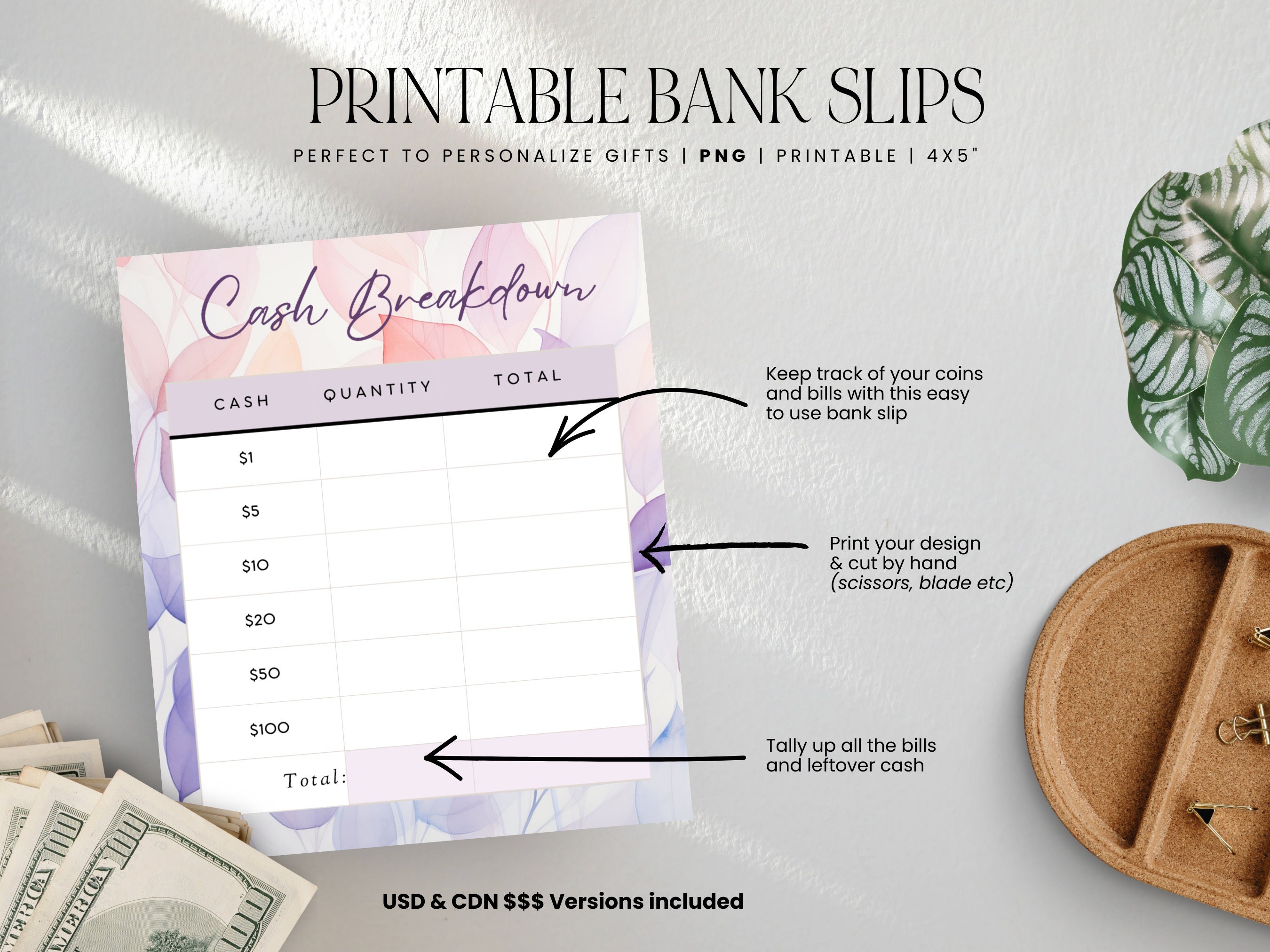 Cash Breakdown Slip, Bank Teller Slip Printable, Coin Counting, Money ...
