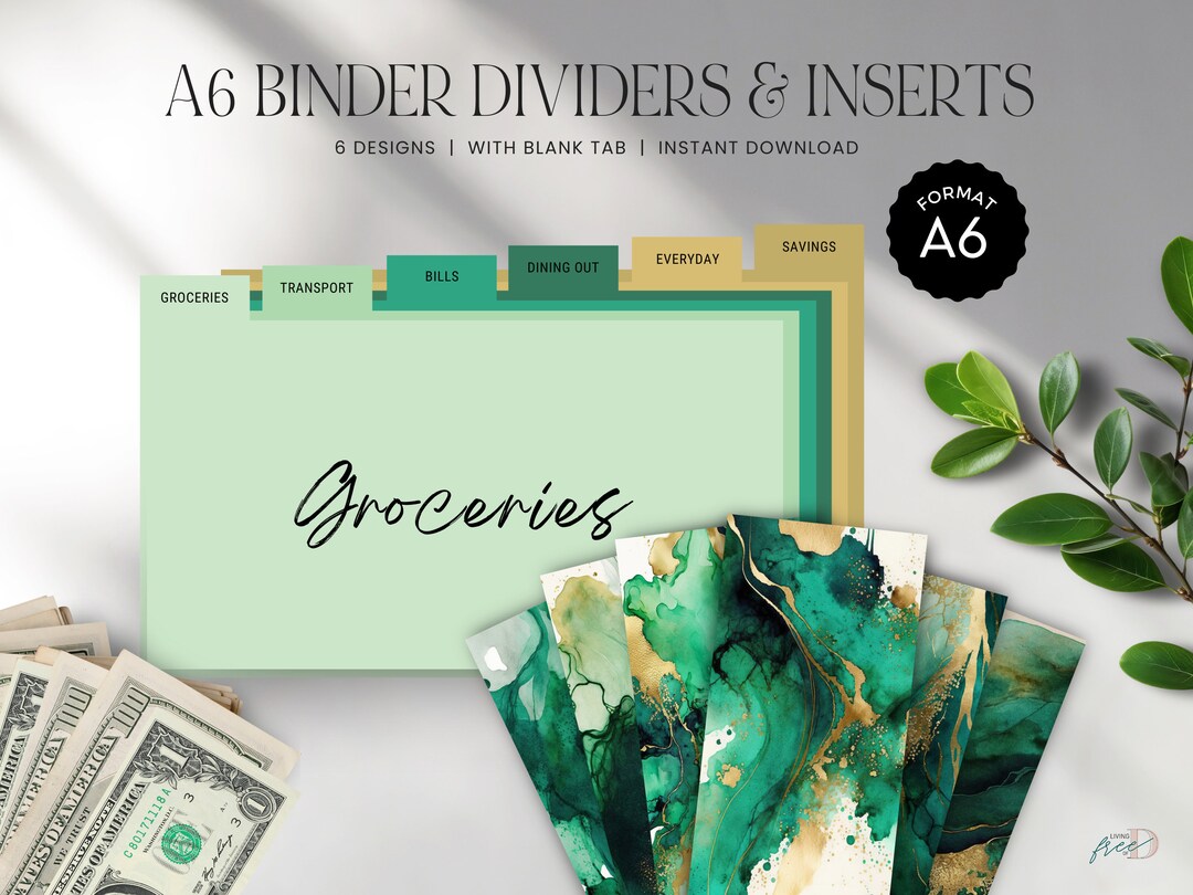 A6 Binder Cash Tab Dividers and Inserts, Money Organizer, Cash Envelope ...