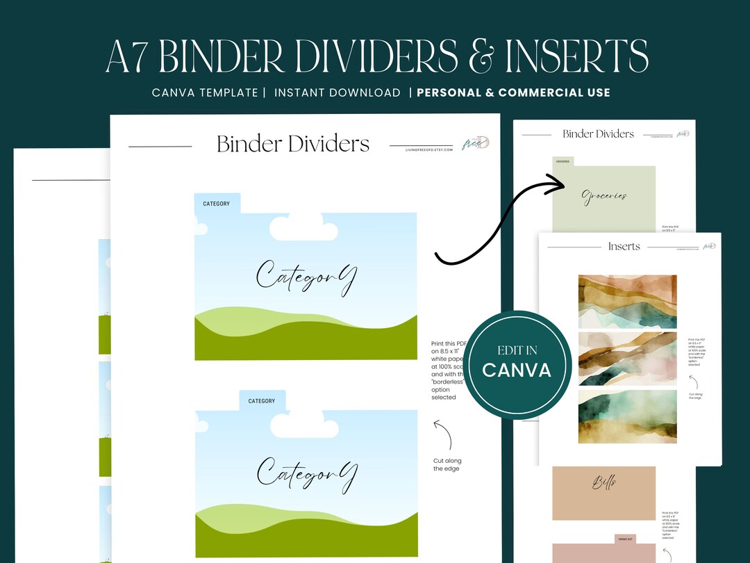 A7 Binder Tab Dividers and Inserts Canva Template, Editable Money ...