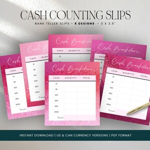 Cash Breakdown Slip, Bank Teller Slip Printable, Coin Counting, Money ...
