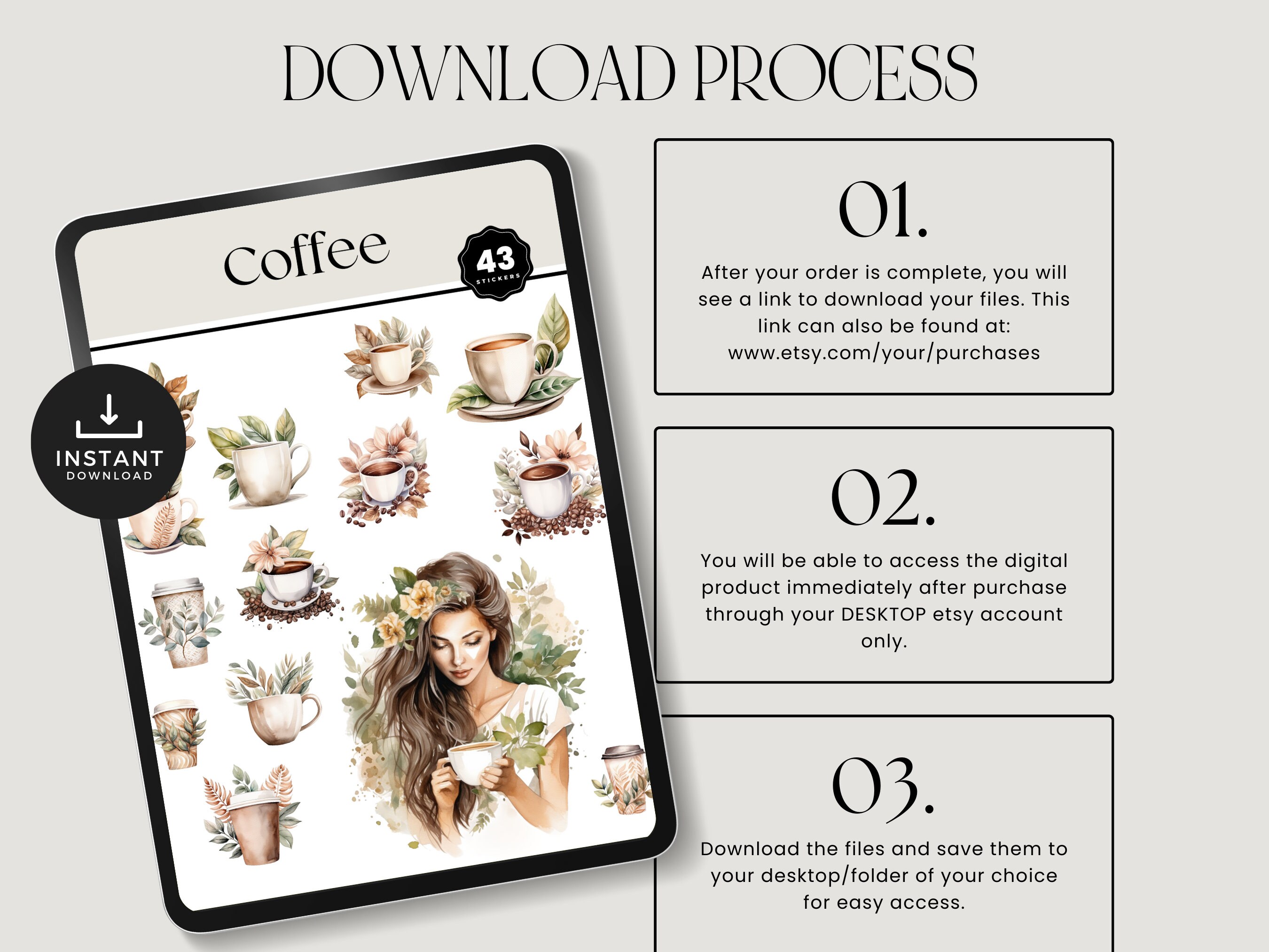 Coffee Digital Stickers Goodnotes, Coffee Girl Clipart Digital Stickers ...
