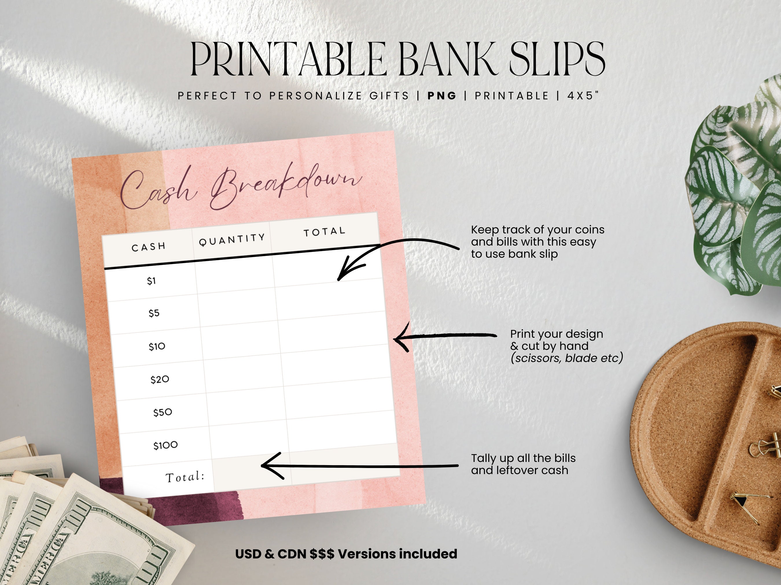 Cash Breakdown Slip, Bank Teller Slip Printable, Coin Counting, Money ...