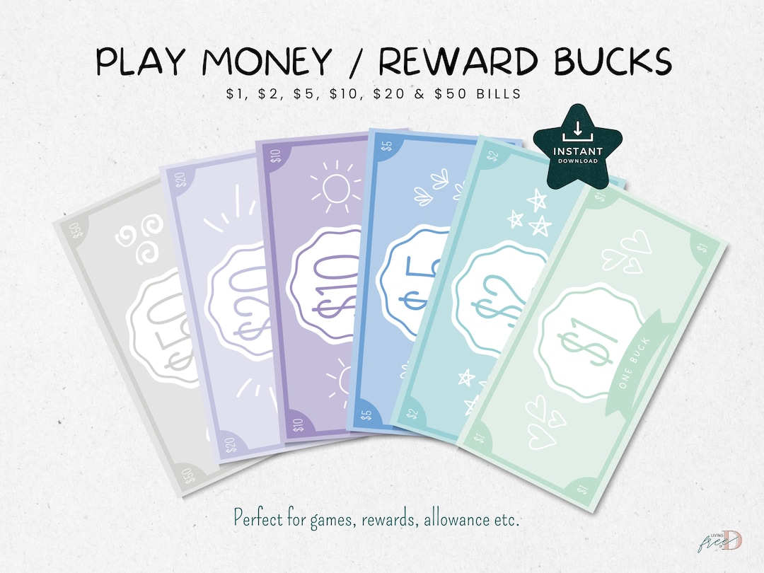 Play Money for Kids, Reward Bucks Printable, Money Games Kids, Chore ...