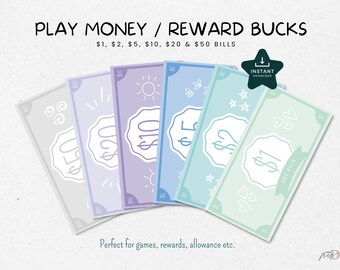 Play Money for Kids, Reward Bucks Printable, Money Games Kids, Chore ...