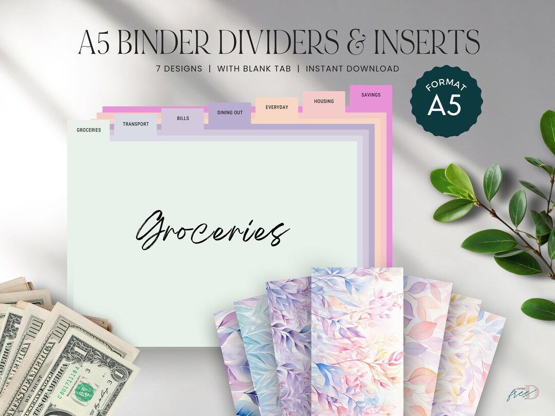 A5 Binder Cash Tab Dividers and Inserts, Money Organizer, Cash Envelope ...