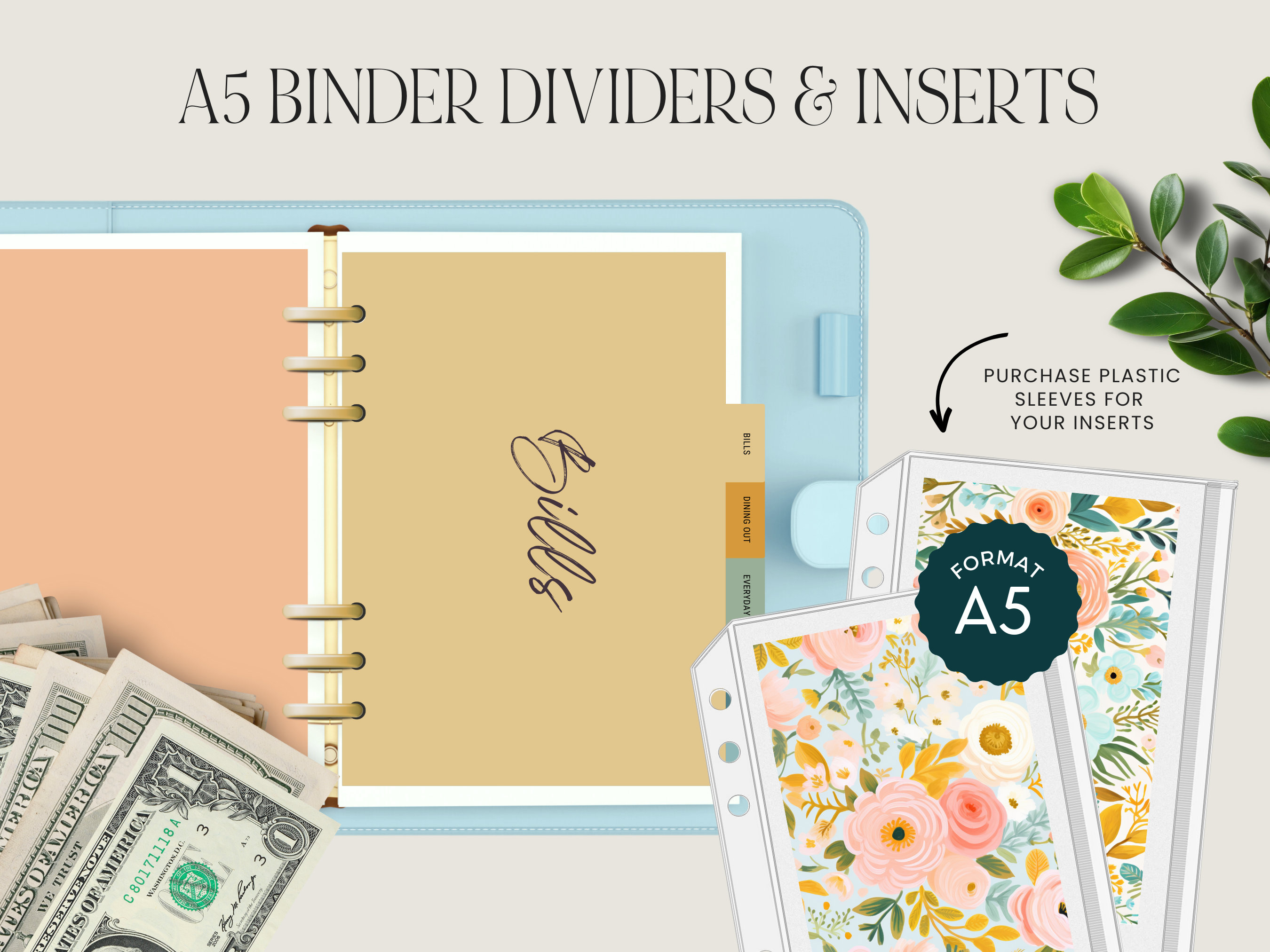 A5 Binder Cash Tab Dividers and Inserts Money Organizer Cash - Etsy