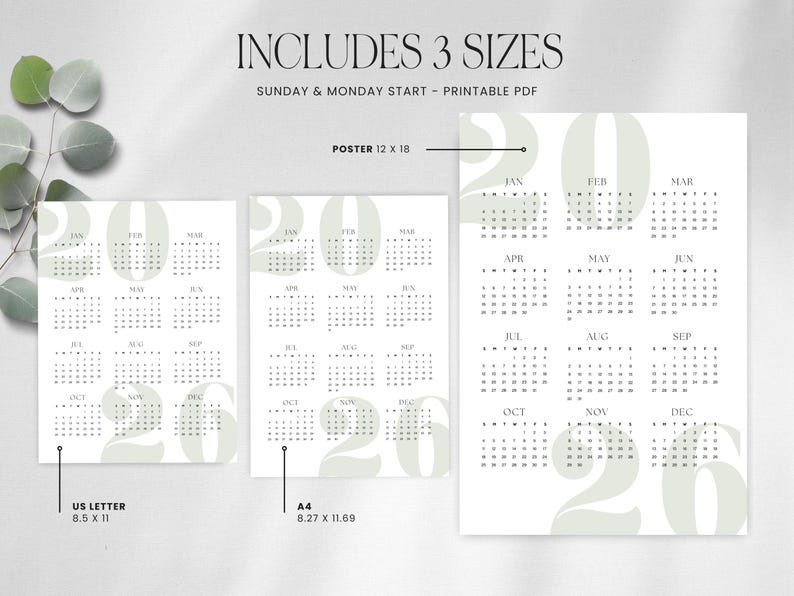 2026 Calendar Portrait, 2026 Monthly Calendar, 12-month Calendar ...