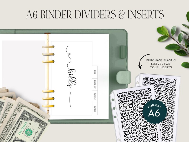 A6 Binder Cash Tab Dividers and Inserts, Minimalist Money Organizer ...