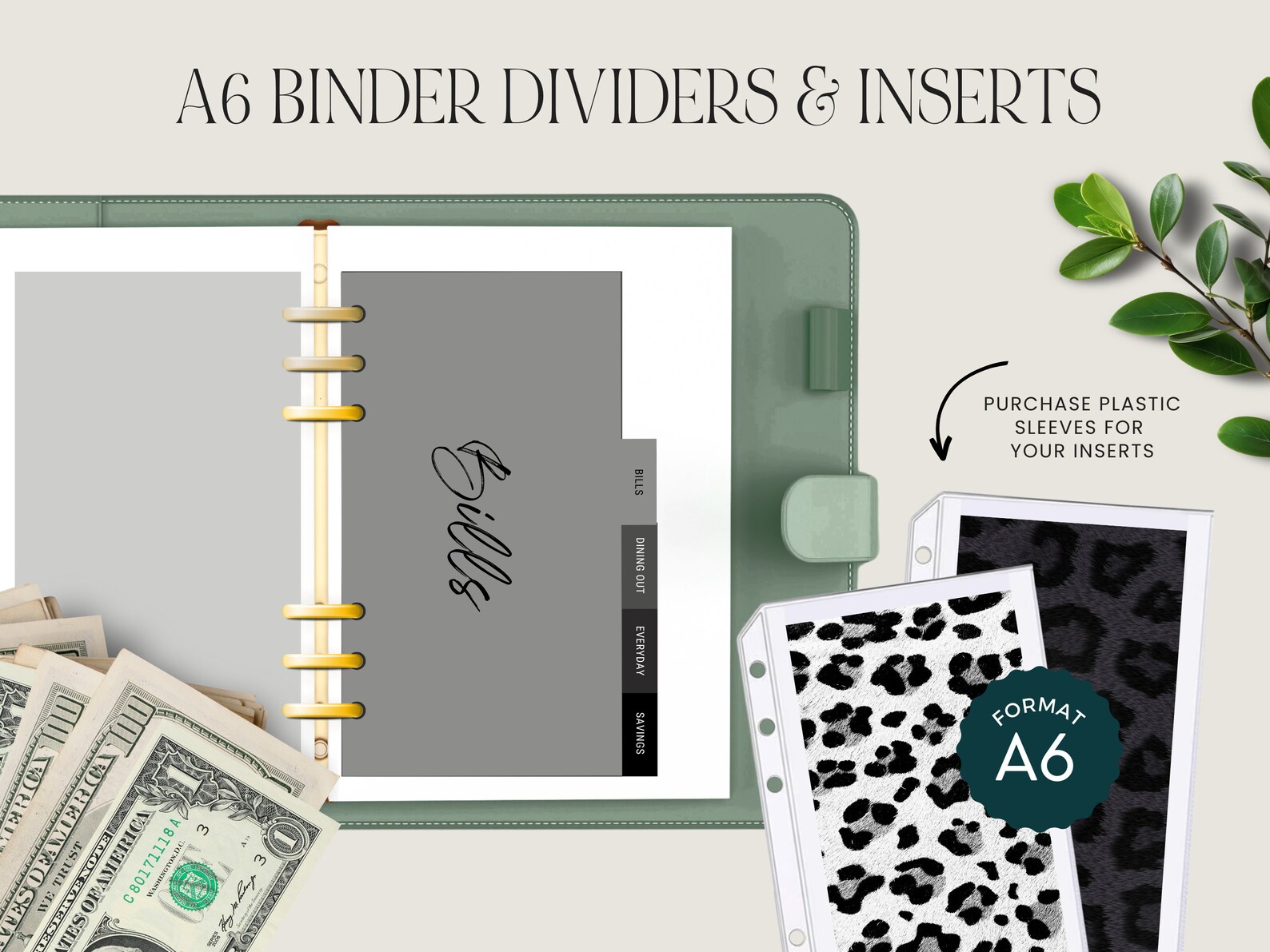 A6 Binder Cash Tab Dividers and Inserts, Money Organizer, Cash Envelope ...