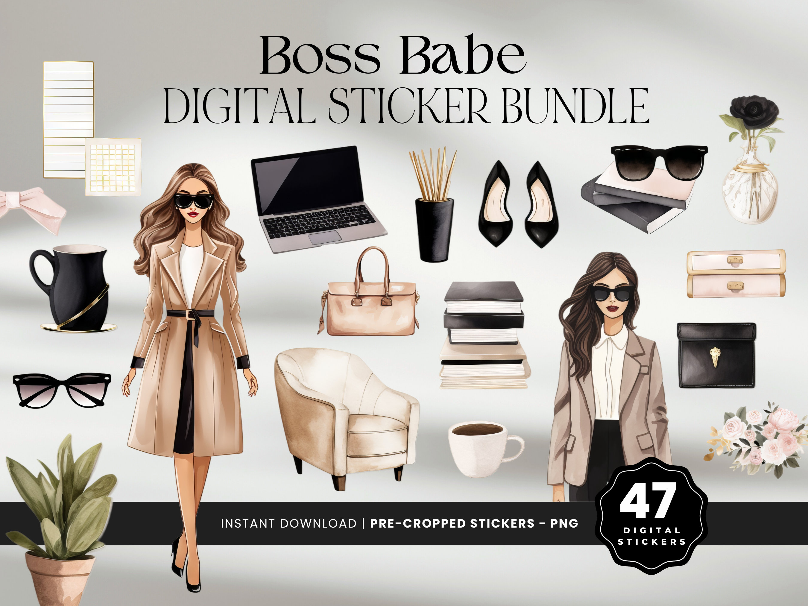 Boss Babe Digital Stickers, Girl Boss Clipart Digital Stickers, Women ...