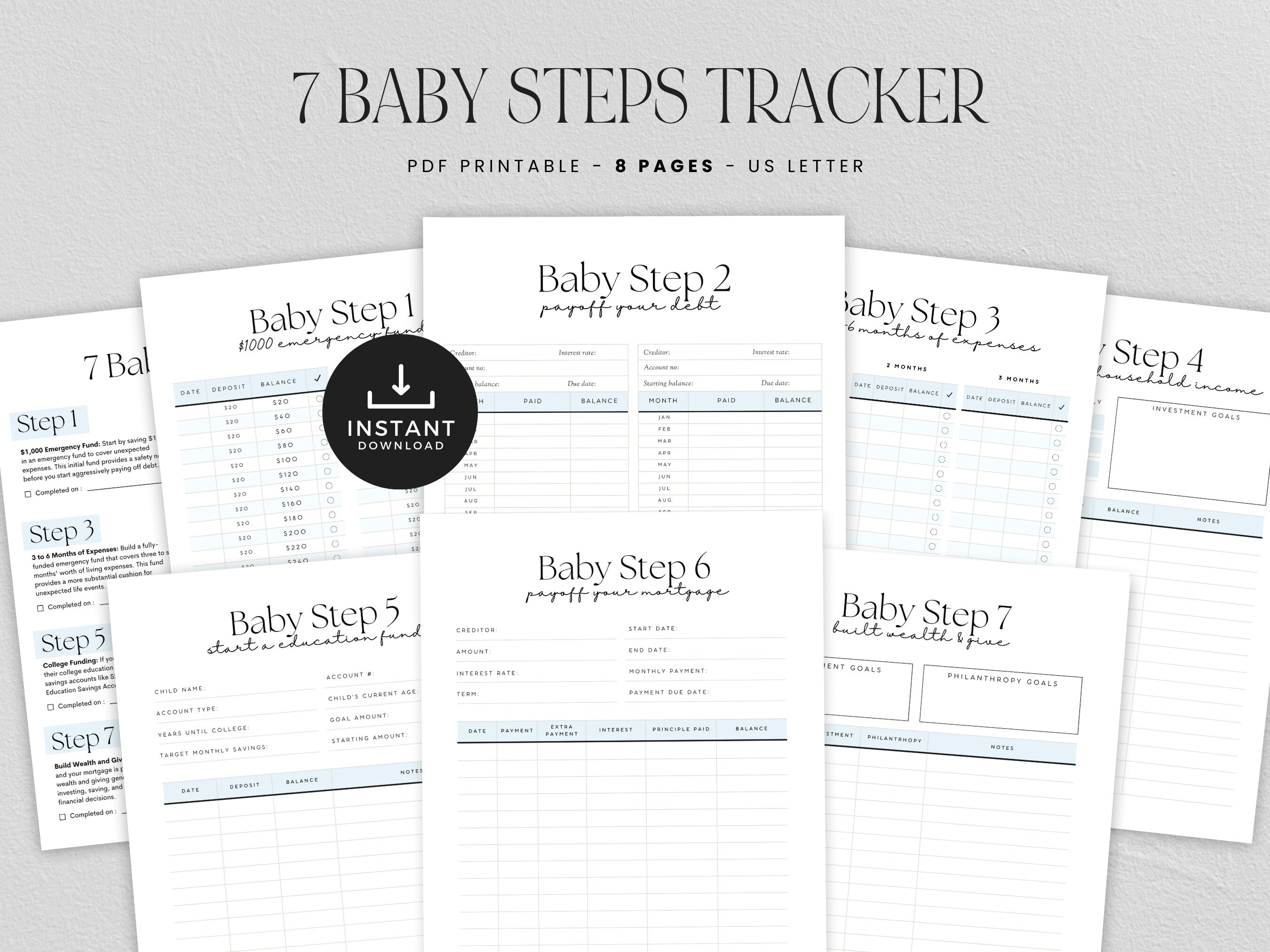 7 Baby Steps Progress Tracker Printable, FIRE Movement, Dave Ramsey ...