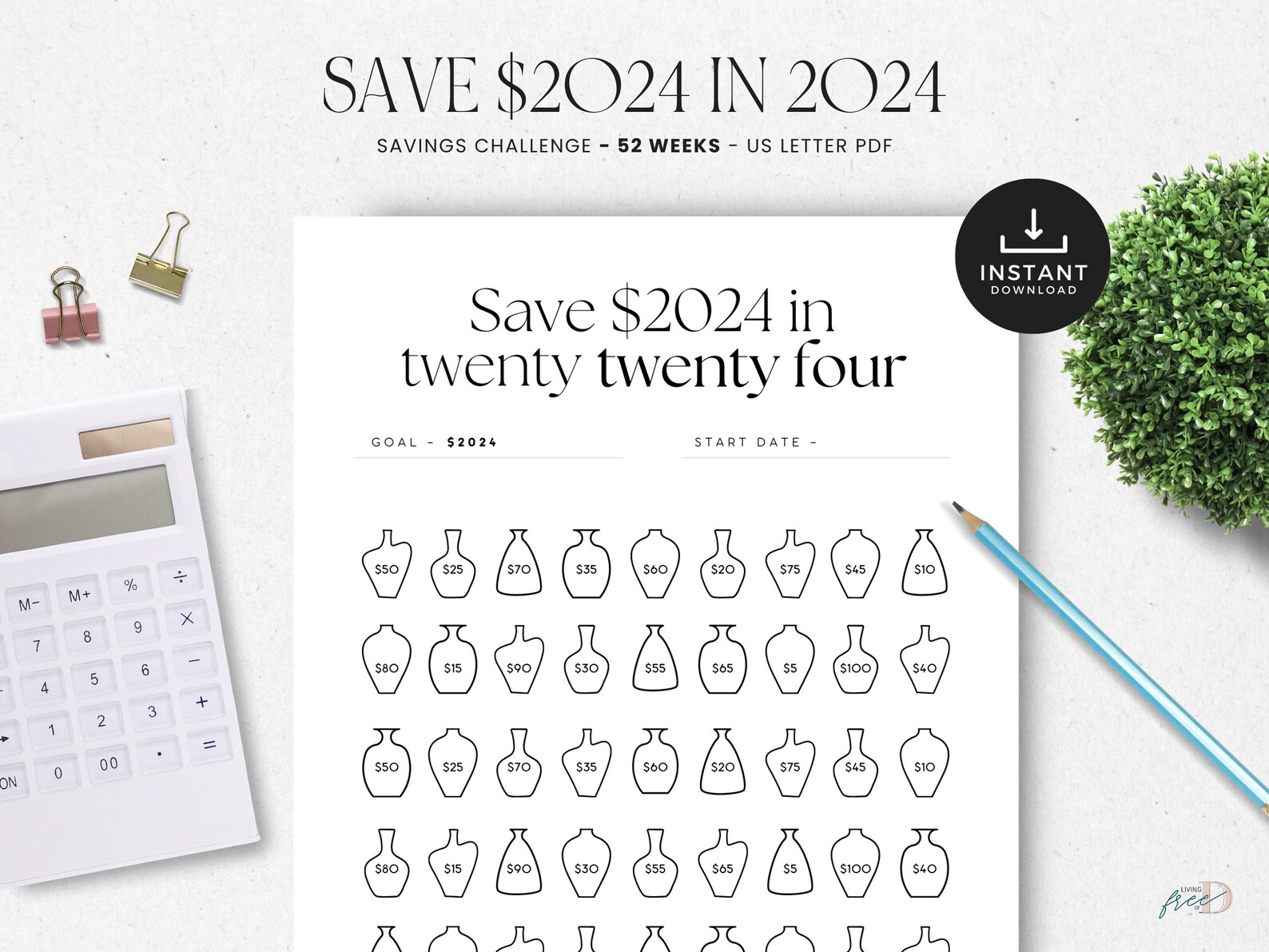 Saving Chart Template, Save 2024 in 2024 Savings Challenge Printable ...
