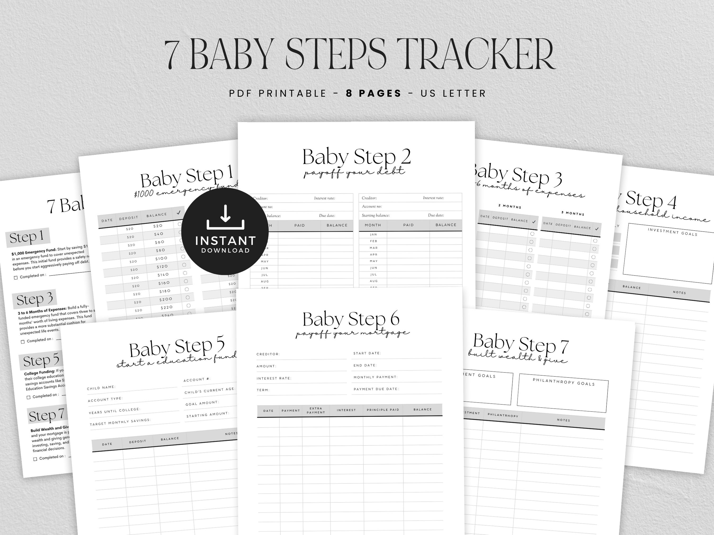 7 Baby Steps Progress Tracker Printable, FIRE Movement, Dave Ramsey ...