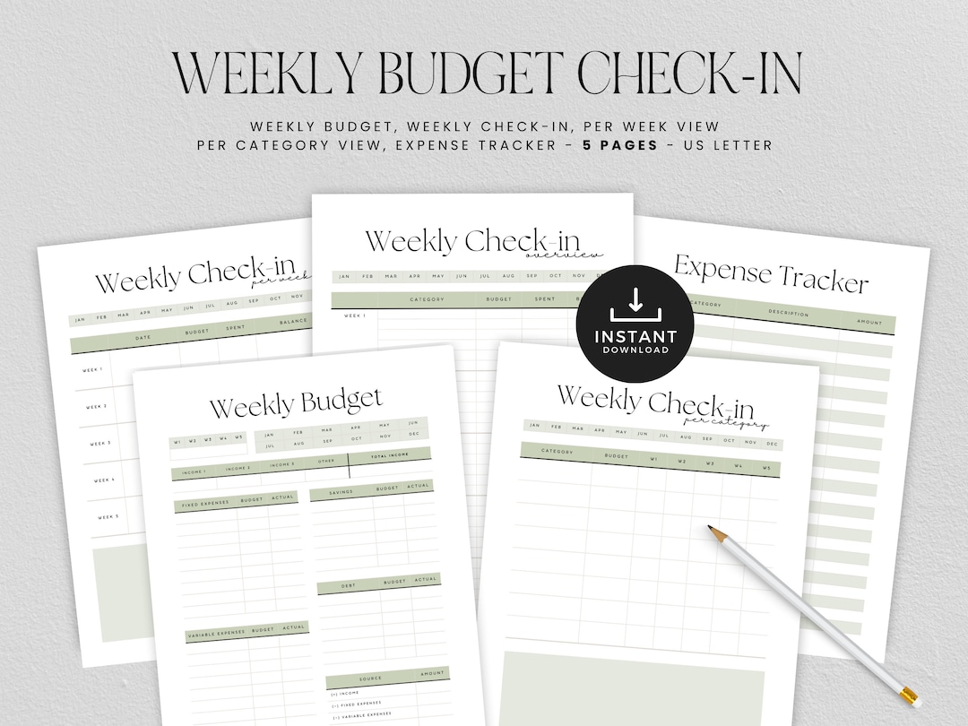 Weekly Budget Check in Printable, Paycheck Budget Template, Weekly ...