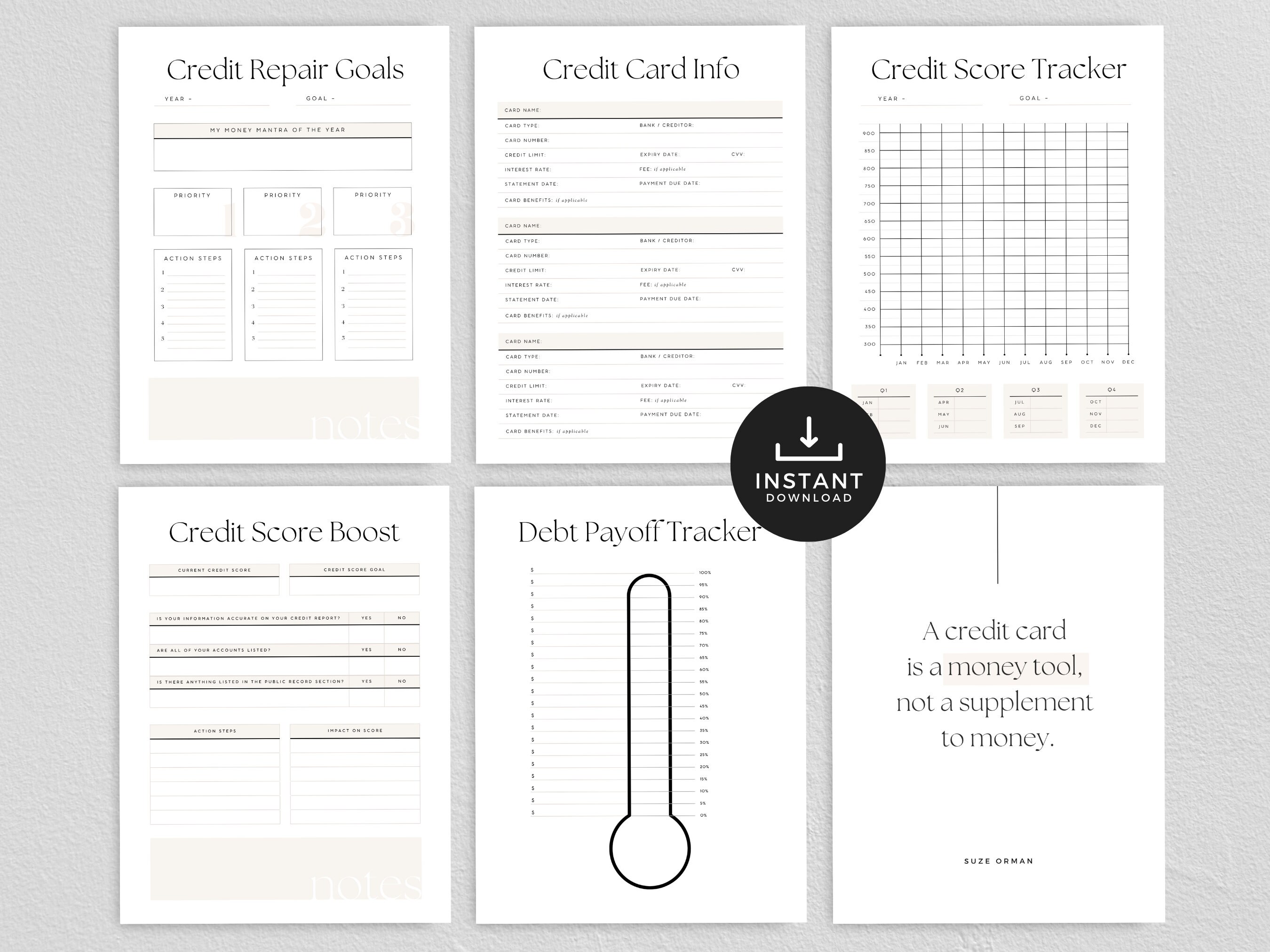 Credit Repair Printable Set, Credit Score Trackers, Money Goals, Debt ...