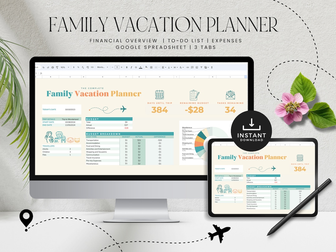 Family Vacation Budget Planner, Travel Budget Spreadsheet Template ...