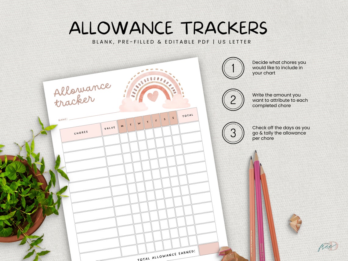 Allowance Tracker Printable, Editable PDF Chore Chart, Play Money ...