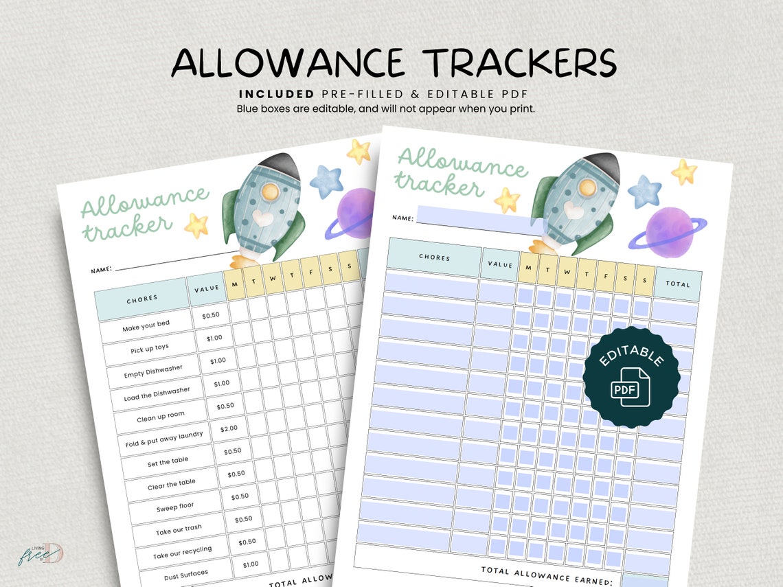 Allowance Tracker Printable, Editable PDF Chore Chart, Play Money ...