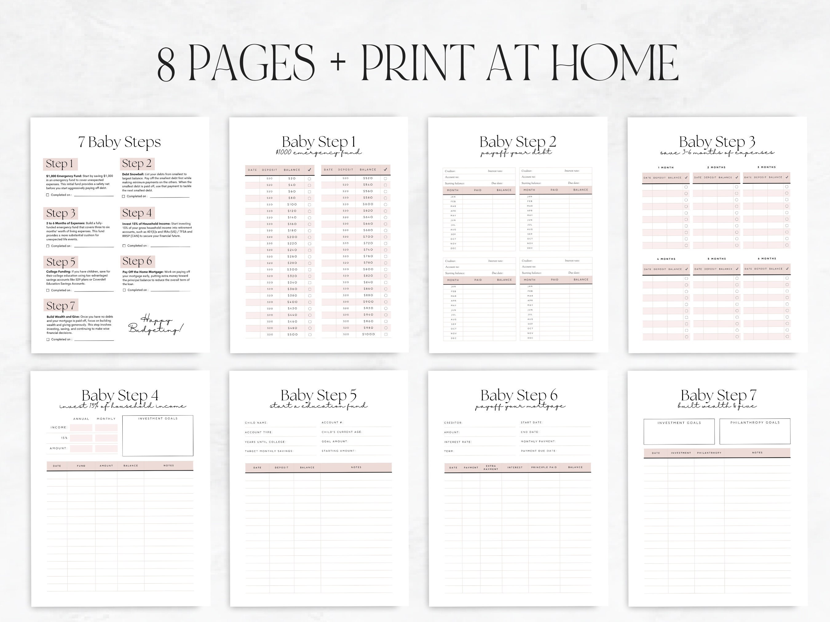7 Baby Steps Progress Tracker Printable, FIRE Movement, Dave Ramsey ...