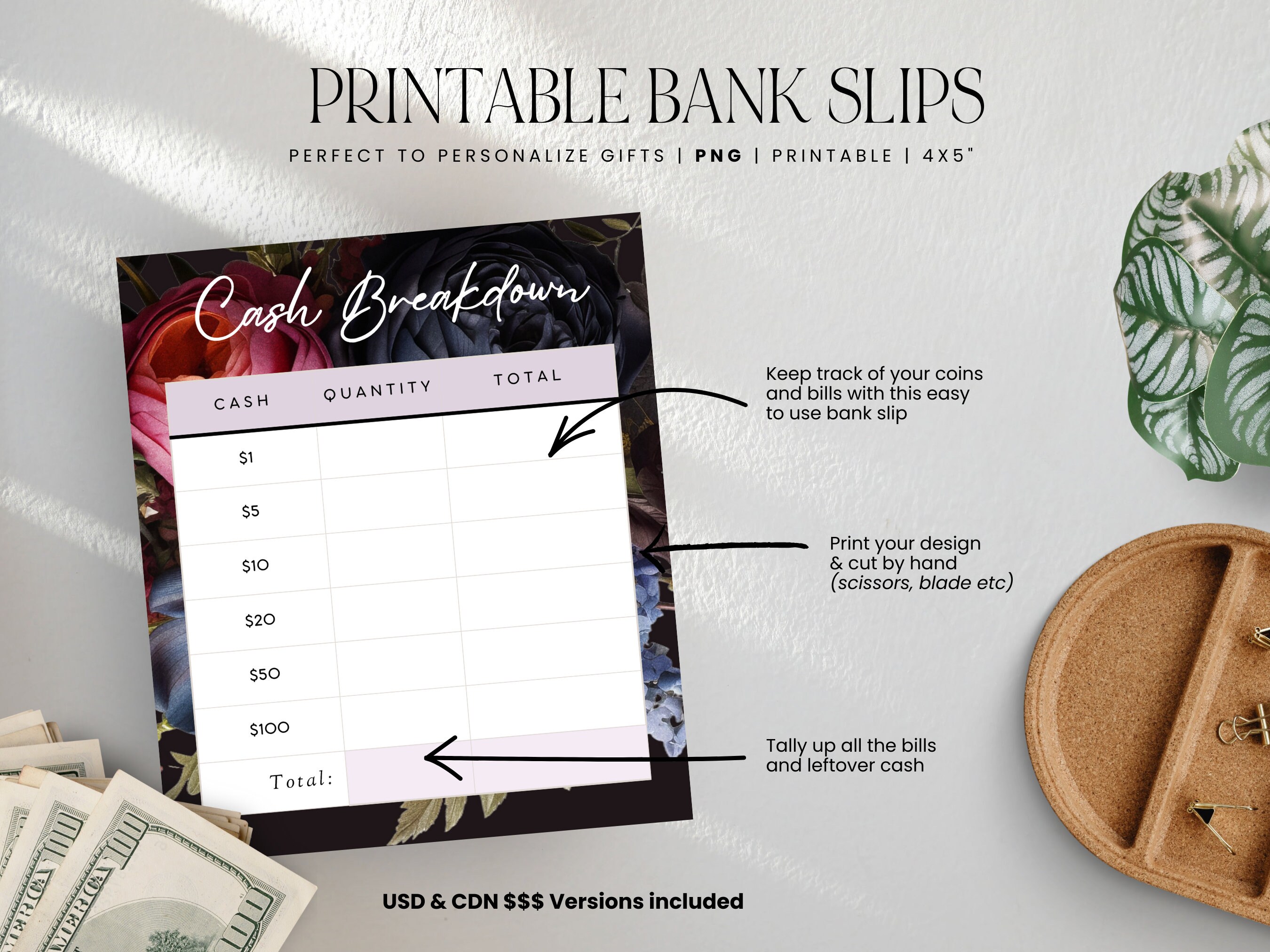Cash Breakdown Slip, Bank Teller Slip Printable, Coin Counting, Money ...