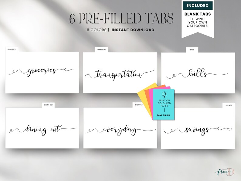 A6 Binder Cash Tab Dividers and Inserts, Minimalist Money Organizer ...