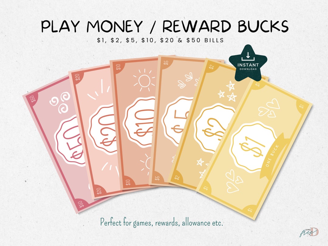 Play Money for Kids, Reward Bucks Printable, Money Games Kids, Chore ...