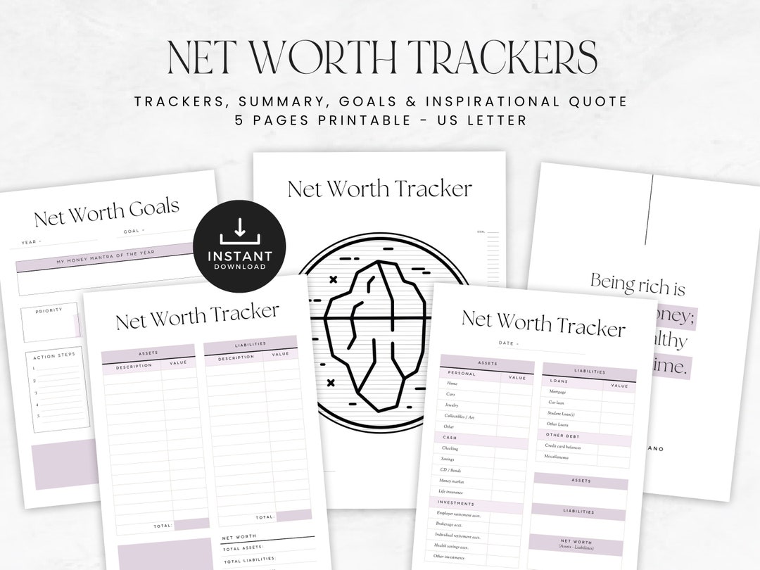 Net Worth Trackers Printable, Assets & Liabilities Template, Fire ...