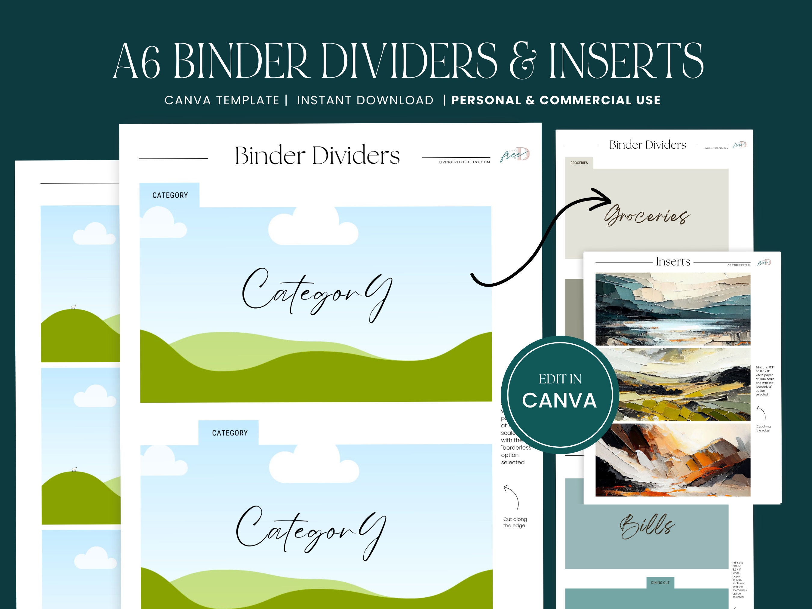 A6 Binder Tab Dividers and Inserts Canva Template, Editable Money ...