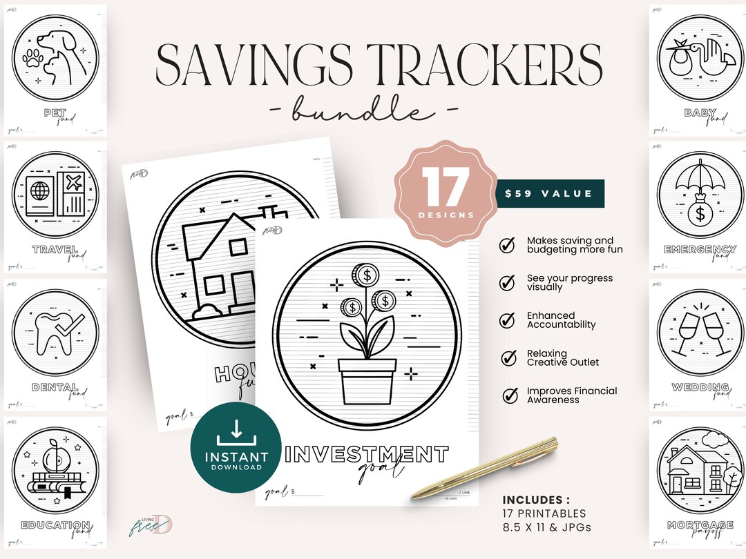 Money Savings Challenge Printable - BUNDLE - Progress Chart, Money ...