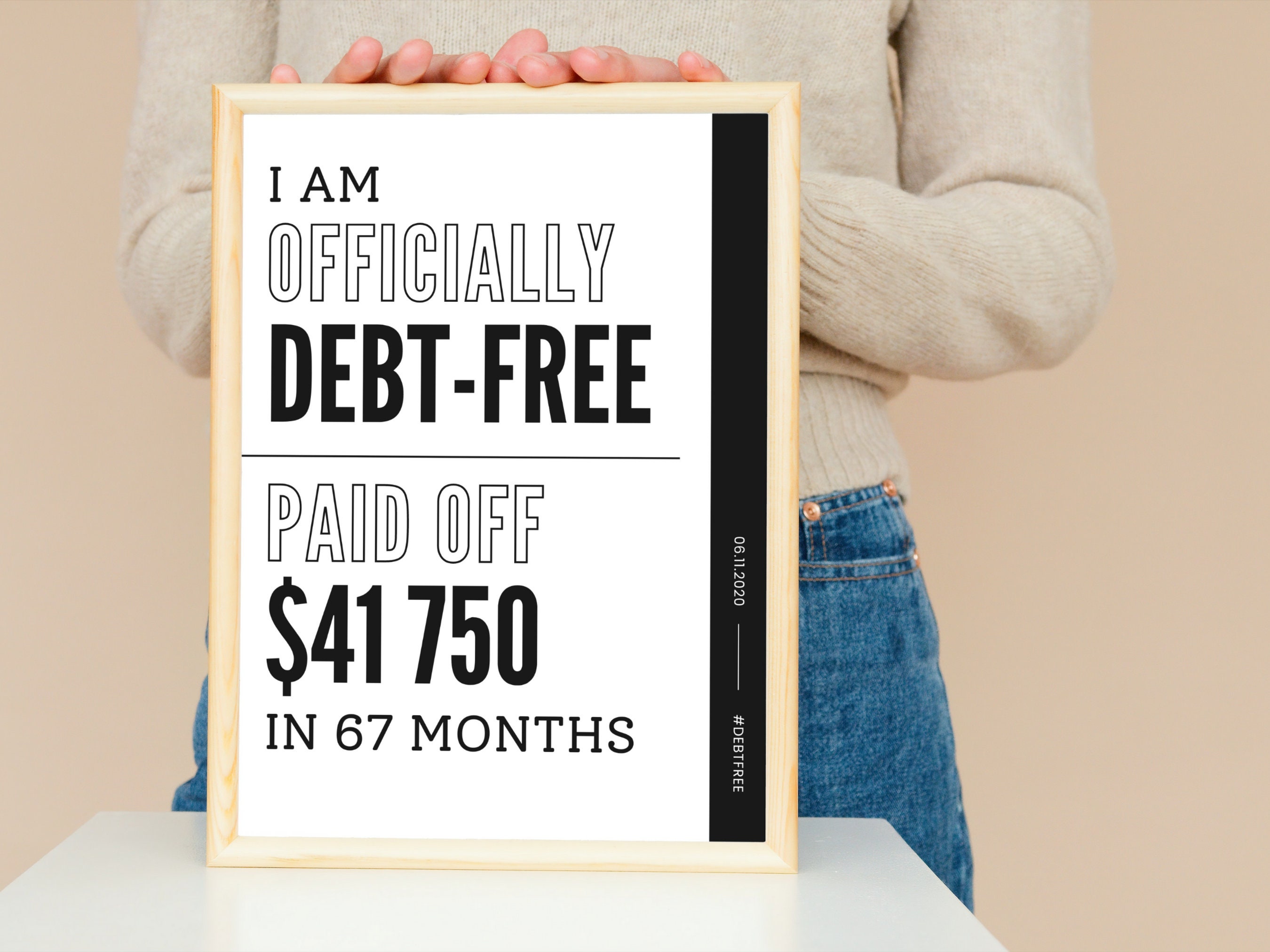 Debt Free Poster, Editable Canva Debt Payoff Template, Debt-free ...