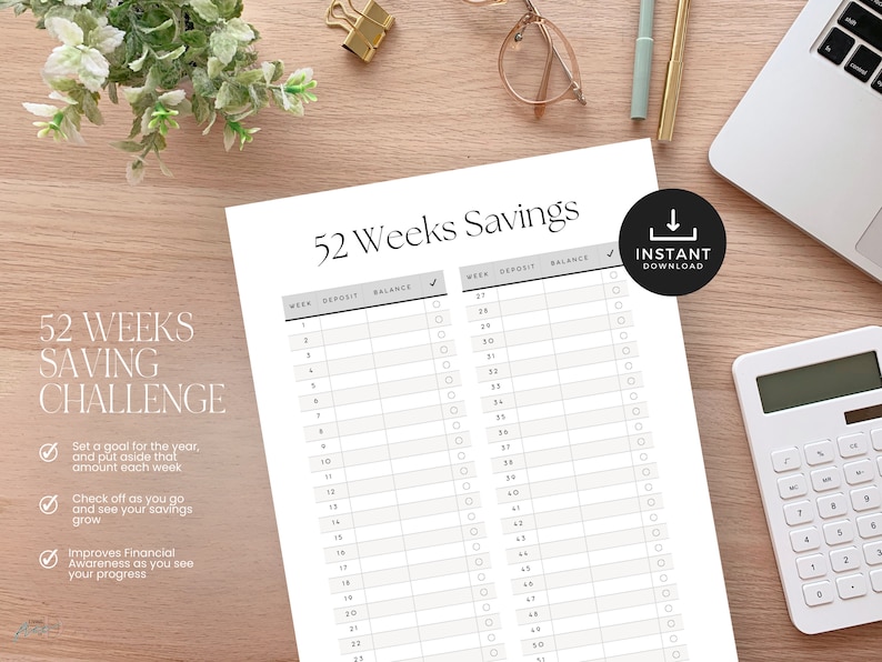 52 Weeks Saving Challenge 2024 Savings Challenge Printable - Etsy