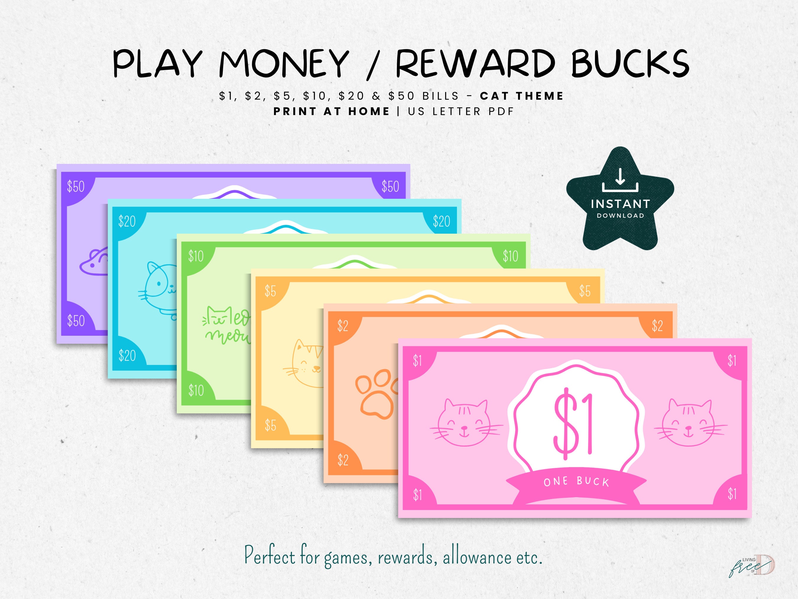 Play Money for Kids, Reward Bucks Printable, Money Games for Kids ...