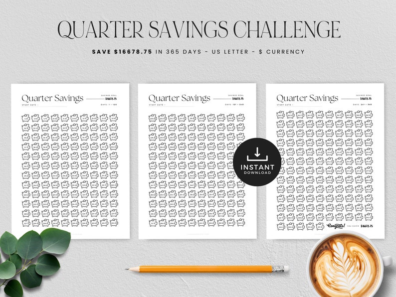 365 Days Savings Challenge, Quarter Challenge Chart Printable, 365 Days ...