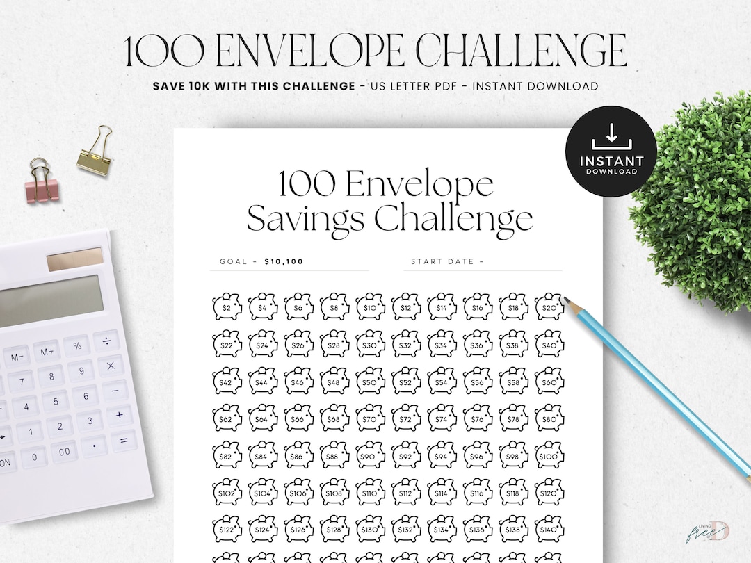10k Savings Challenge Envelope, 100 Envelope Saving Challenge Printable ...