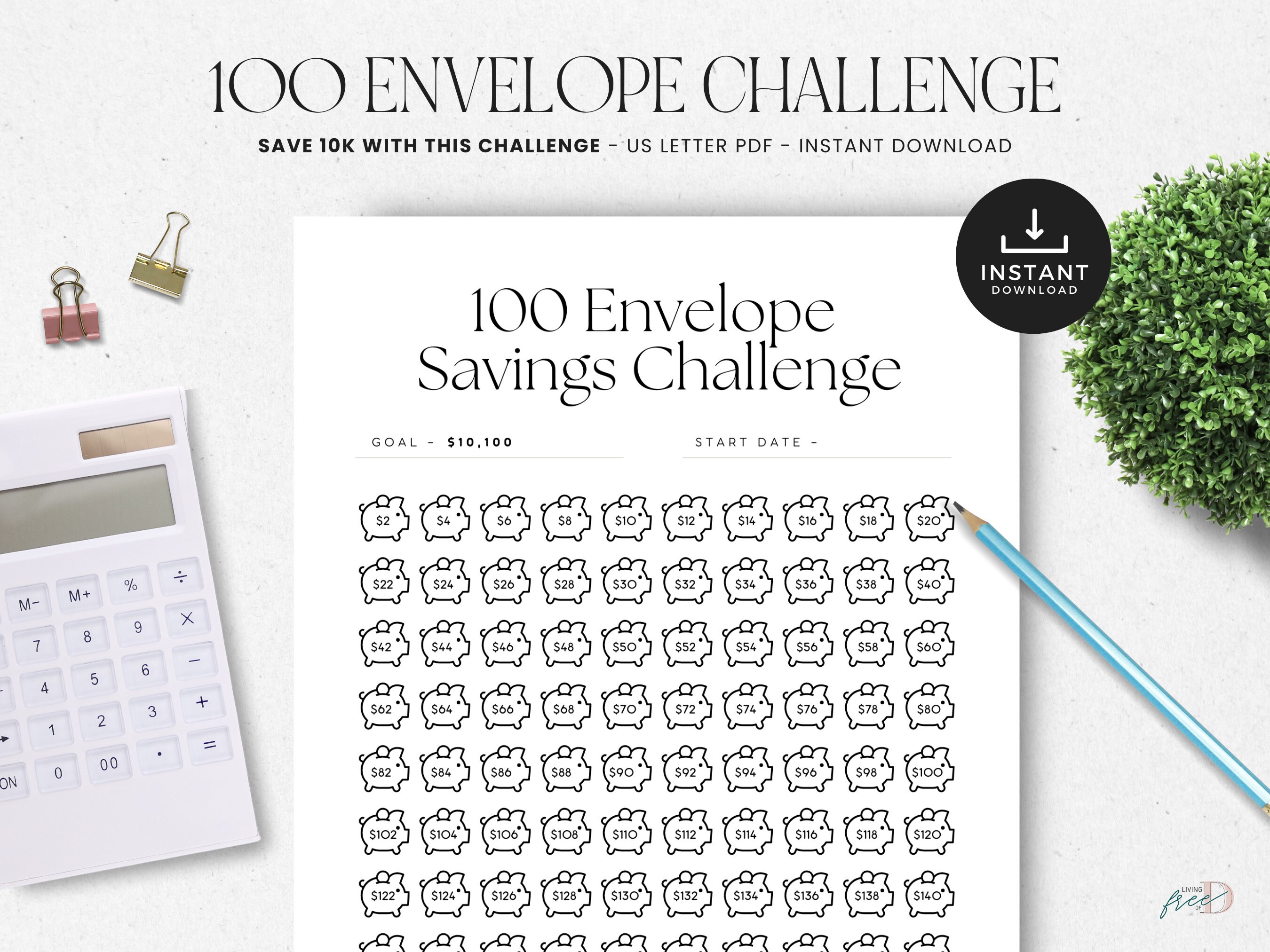 10k Savings Challenge Envelope, 100 Envelope Saving Challenge Printable ...
