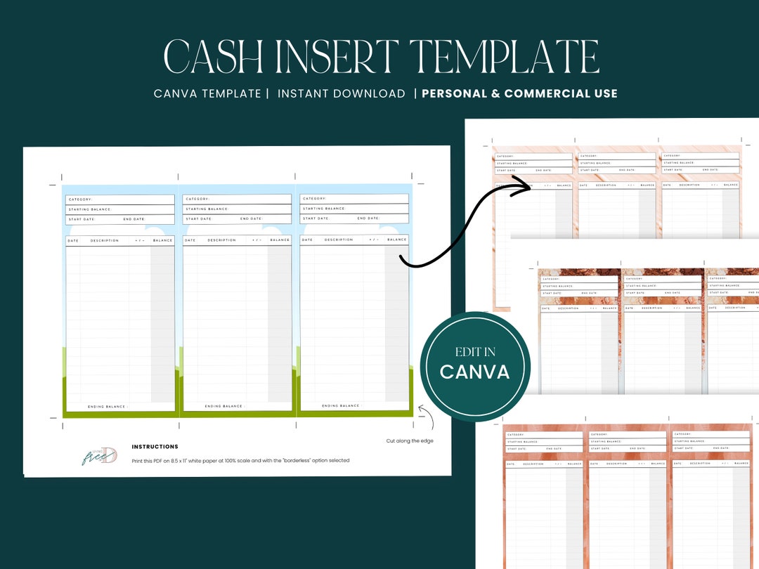 Cash Envelope Insert Canva Template, Editable Cash Spending Tracker ...